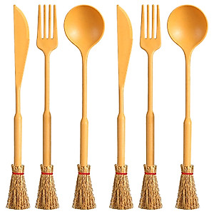 Teenyyou 30 Pcs Halloween Plastic Cutlery Set Includes 10 Forks 10 Spoons 10 Knives Halloween Party Favors Idea Witch's Broom Cutlery Stuff Utensil Spooky Kitchen Accessories for Thanksgiving