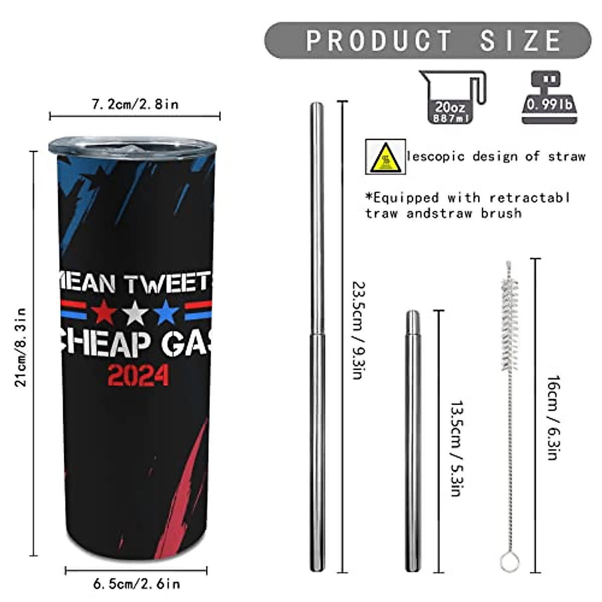 20 oz Water Bottle desantis Coffee Mug, mean tweets cheap gas 2024 Water Bottles with Straw and Lid Thermo Coffee Travel Mug Glitter Cups Gift Uncle