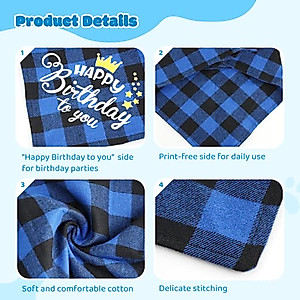 Dog Birthday Costume Set, Boy Dog Birthday Crown Hat Plaid Bandana with Bowtie and Numbers 0-9, Dog Triangle Birthday Scarf Outfit Set for Small, Medium, Large Dogs, Blue