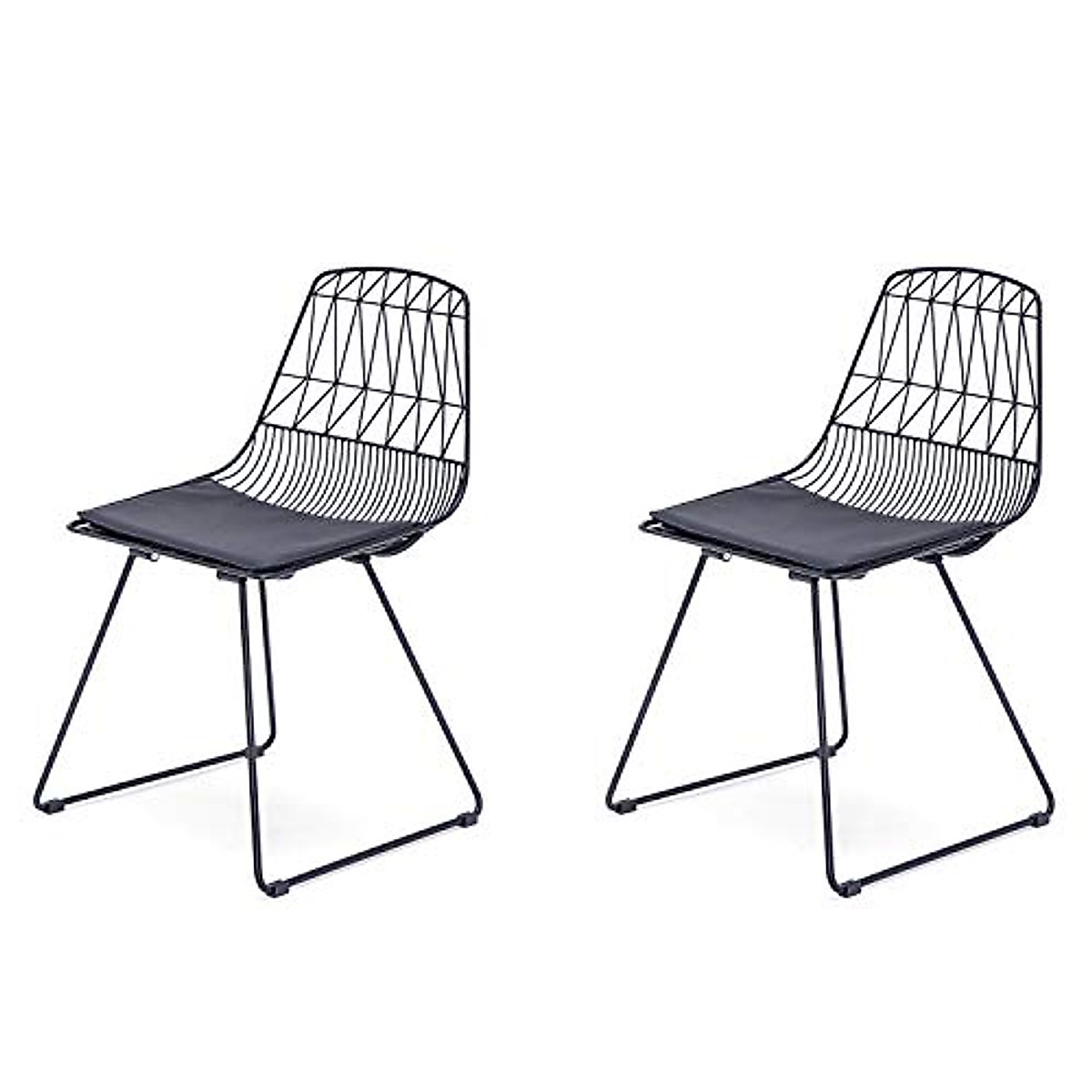 AC Pacific Metal Dining Chairs with Faux Leather Seat Pad, Modern Stackable Indoor Outdoor Stool for Kitchen, Patio, Bistro and Bar, Set of 2, Matte Black