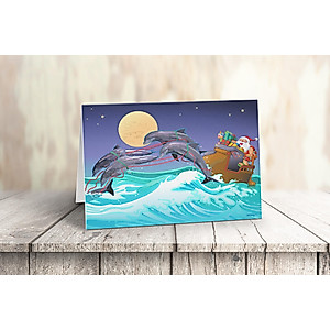 Stonehouse Collection | Ocean Delivery Christmas Cards | Dolphin Helping Santa Christmas Cards | 12 Boxed Cards with Envelopes (Dolphing Helpers)