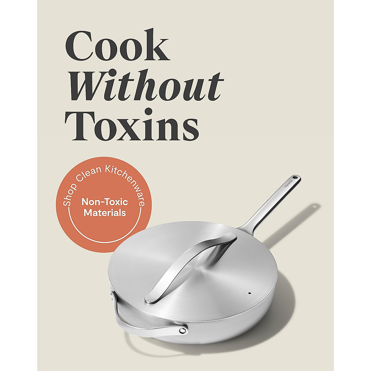 Caraway Stainless Steel Sauté Pan (4.5 Qt) - 5-Ply Stainless Steel - Oven Safe & Stovetop Agnostic - Non Toxic, PTFE & PFOA Free