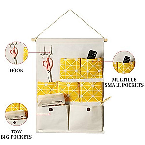 CARLBAN Hanging Organizer Storage 7 Pockets Fabric Wall Door Storage Bag(2 Packs, Yellow+Green)