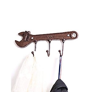 Lemonadeus Retro Cast Iron Vintage Key Rack Holder Hooks Axe/Wrench Spanner Design Decorative Wall Mounted Antique Garage Garden Tool Holder Coat Hat Hooks Wall Decor (Wrench)