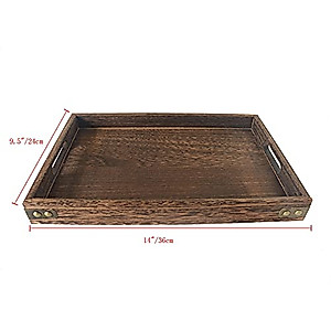 14 Inches Wooden Serving Tray with Handles, Rustic Paulownia Wood Coffee Table Tray
