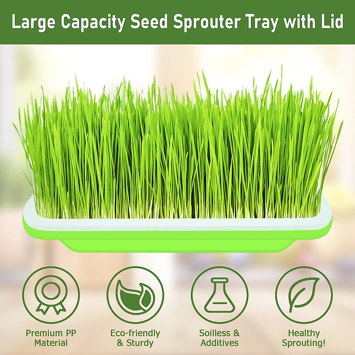 Legigo 10 Pack Green Seed Sprouter Trays- Soil-Free Cultivation Germination Tray, BPA Free Nursery Tray with Planting Paper for Indoors or Outdoors Sprouting Seeds, Grow Grass, Beans (Without Lids)