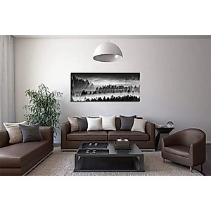 YeiLnm Forest Wall Art for Home Office Misty Pine Trees Foggy Forest Picture Painting Dramatic Dark Black and White Nature Photography Artwork Print on Canvas Home Office Bedroom Decor