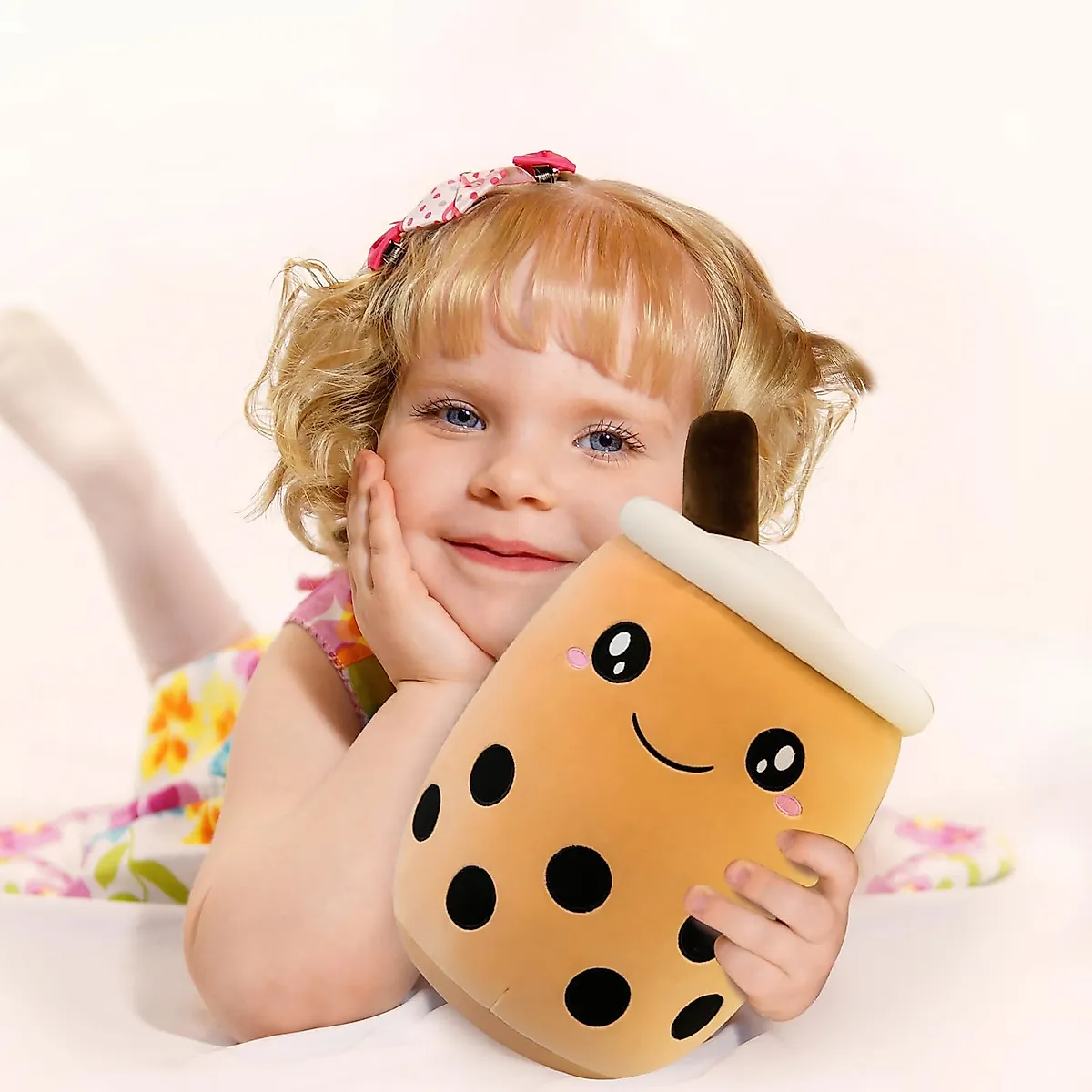 Ditucu Cute Boba Tea Plush Stuffed Bubble Tea Plushie Cartoon Soft Milk Tea Cup Pillow Home Hugging Gift for Kids Brown Big Eyes 13.7 inch