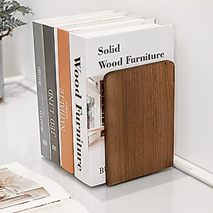Brosisincorp Wood Book Ends for Shelves Bookends to Hold Heavy Duty Books Pack of 1 Pair Walnut Wooden Office Book Stand Non-Skid