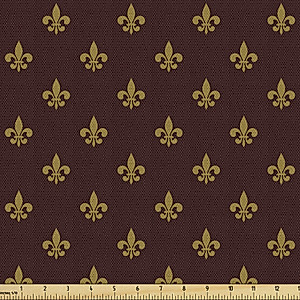 Ambesonne Fleur De Lis Fabric by The Yard, French Pattern European Culture Theme Abstract Vintage Renaissance, Decorative Fabric for Upholstery and Home Accents, 1 Yard, Yellow Burgundy