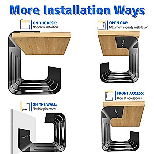 Under Desk Cable Management Tray, No Drill 2 x 15.7 in Steel Desk Cable Management Tray with Wire Organizer and Desk Cord Organizer, 2Pack Under Desk Black Cable Raceway for Cords