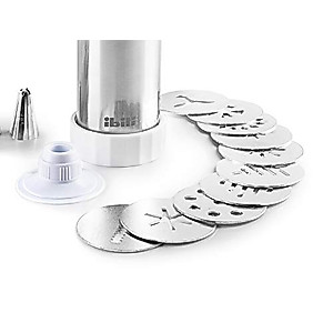 Ibili Cookie Press Gun, 18/10 INOX Stainless Steel Cookie Press for Baking, Dishwasher Safe, Includes 10 Variated Discs and 8 Interchangeable Nozzles - Made in Spain