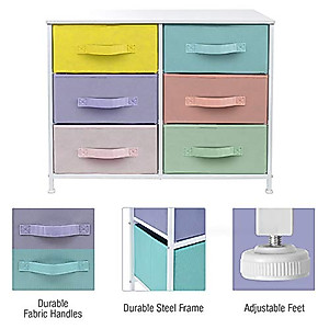 Sorbus Dresser with 6 Drawers - Furniture Storage Tower Unit for Bedroom, Hallway, Closet, Office Organization - Steel Frame, Wood Top, Easy Pull Fabric Bins (Pastel/White)