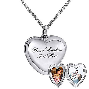 Daruirong 925 Sterling Silver Personalized Photo Heart Locket Necklace Forever in My Heart Custom Add Your Text That Holds Pictures for Women Men Kids(Heart-Shape) | New 0.9 inch Large Size |