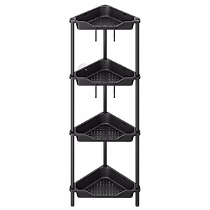 Purdaz 4 Tier Shower Caddy Organizer Shelf Corner, Rustproof, Plastic Shower Rack Stands for Inside Bathroom,Shower Pan, Black
