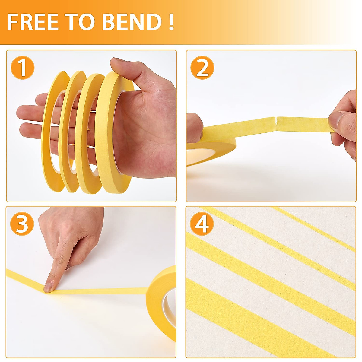 QDiShi 4 Rolls Fine Line Tape(Blue), Fineline Masking Tape in 1/16, 1/8, 1/4 and 1/2 Inch Wide x 52 Yard Long, Automotive Masking Tape for DIY Car Auto Paint Art