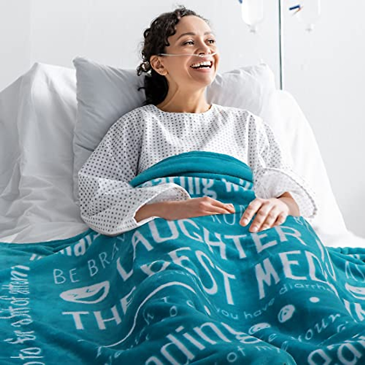 FILO ESTILO Funny Healing Gifts for Someone Who is Sick, Get Well Blanket, After Surgery Gifts, Care Package for Sick Friend or Cancer Patients, Unique Fun Sarcastic Stress Relief Gift (Teal)