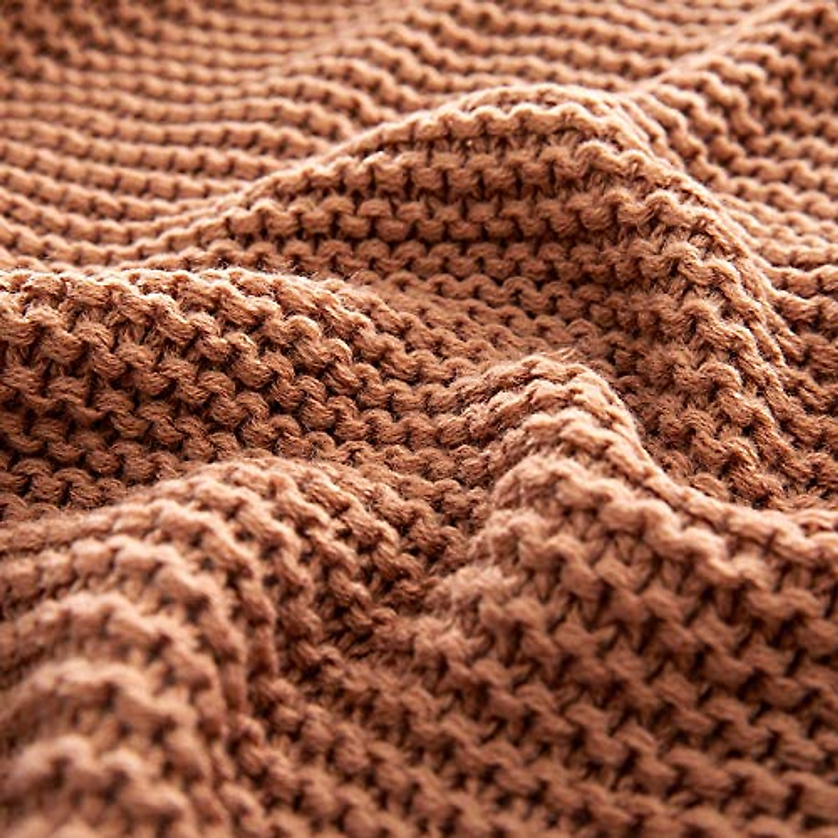 RUDONG M Knitted Throw Blanket with Fringe, Amber Color Knit Throw Blanket for Couch Bed Sofa 50" x 60"