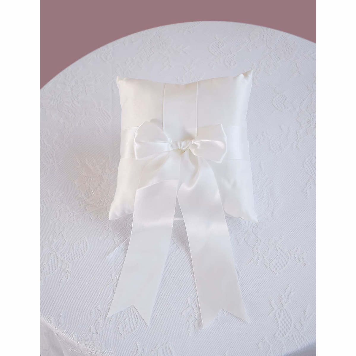STAFUNI Wedding Ring Pillow, Ivory Ring Bearer Pillow, Simple Collection of Big Bow, Ring Bearer Holder for Wedding Party Ceremony