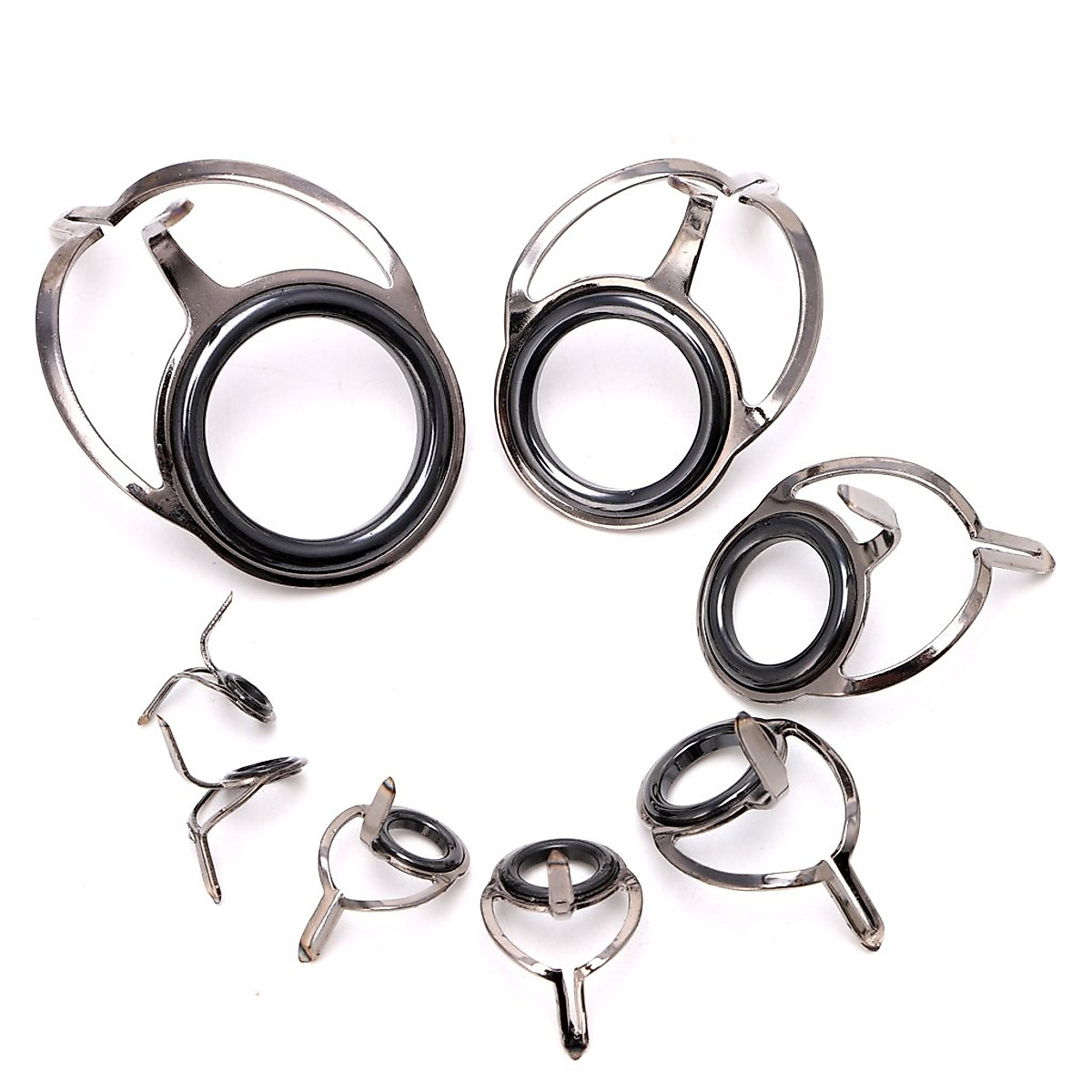 UNTERING 8Pcs 6# - 30# Stainless Steel Eye Rings Fishing Rod Guides Tips Line Repair Kit