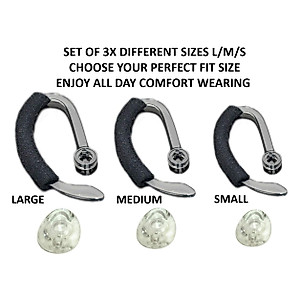 3X Same Size Replacement Earbuds Ear Tips + Ear Hook Loops + Foam Spare Fit Kit for Plantronics CS540 Savi W440 W740 W745 WH500 EarLoops EarHook Ear Bud Sleeve Part (Mixed L/M/S)