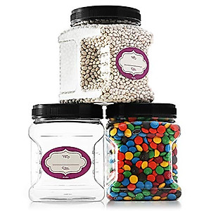 DilaBee Clear Plastic Storage Jars with Lids - 3 Pack - Square Plastic Containers with Airtight Lids - Canisters with Pinch Grip Handles - BPA-Free - 48 Oz