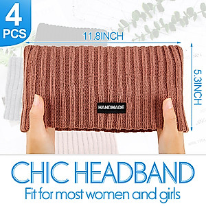 4 Pieces Knit Headbands Winter Ear Warmers Crochet Knit Headbands Elastic Turban Head Wraps Chic Hair Scrunchies Headbands for Women Girls
