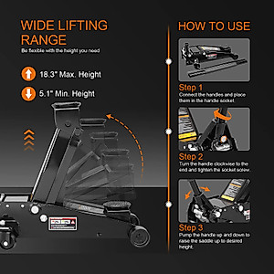 Torin ATZ830023B Hydraulic Heavy Duty Steel Service/Floor Jack with Dual Piston Quick Lift Pump, 3 Ton (6,000 lb) Capacity, Black