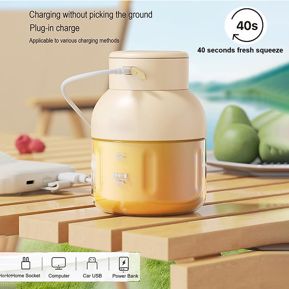 Generic 41oz,Portable Blender for Shakes and Smoothies, Leak-proof Water Bottle with Removable Straw, Handle, Lid and Shoulder Strap, BPA-free, Type-C Rechargeable, Cordless Portable Juicer，Apricot