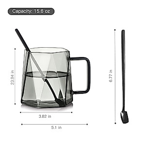 NORTHOME Coffee Mug Clear Glass Coffee Cup 16 Oz with Handle for Hot Beverages - Cappuccino, Latte, Big Tea Cup. Crystal Clear Glass Cup, Espresso Coffee Gift