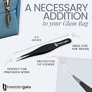 Tweezer Guru Pointed Tweezers - Sharp Precision Needle Nose Tip, Best Tweezers for Eyebrows and Ingrown Hair, Surgical Pointed for Blackheads & Splinters (Black)