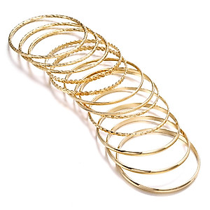 FUNOJOY Gold Bangle Bracelets For Women,14K Gold Plated Boho Indian Stackable Bracelets Gold Bangles For Women Girls Jewelry Gifts