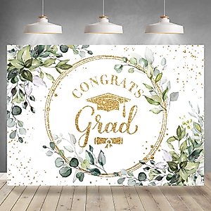 Rsuuinu Greenery Congrats Grad Backdrop Graduation Class of 2024 Green Leaves Graduate Party Photography Background Graduation Party Decorations Supplies Cake Table Banner Photo Booth Props 7x5ft