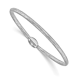 Diamond2Deal 14k White Gold Polished Mesh Stretch Bangle Bracelet