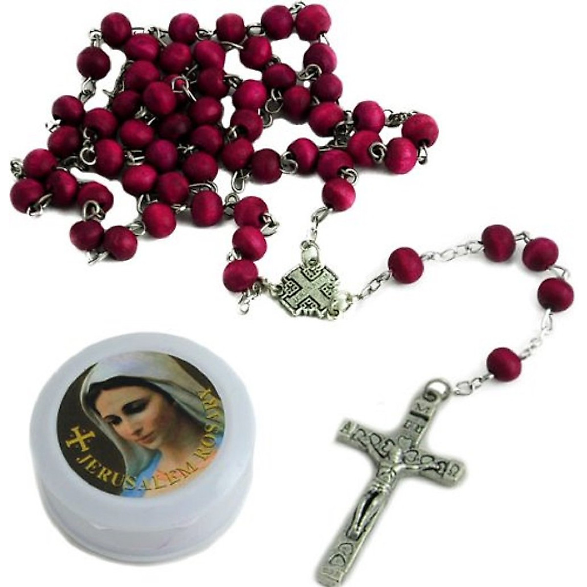 Red Rose Scented Rosary Beads Catholic Necklace Christian Pendant prayer Blessed Wood Long Israel