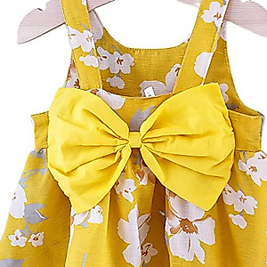 Kumrabal Baby Girl Dresses, Cute Baby Girl Clothes,Toddler Flower Girl Birthday Party Summer Sleeveless Backless Bow Sundress(Yellow with Peach Blossom 90CM)