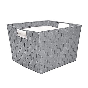 Simplify Large Metallicx Striped Woven Storage Bin in Grey/Silver