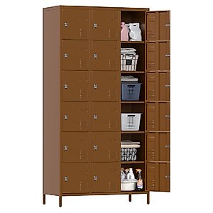 SUPEER Metal Storage Locker for Employees with 18 Doors,Employees Lockers with Lock for School Garage Office Gym Bedroom,Assembly Required,18 Doors Coffee Color