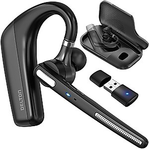 Ultralight Bluetooth Headset with Noise Cancelling Microphone, Business Wireless Headphones with Mic, Auto-Pair USB Dongle for PC/Laptop, Handsfree, Mute & Volume Buttons, for Meet|Skype|Zoom|Teams