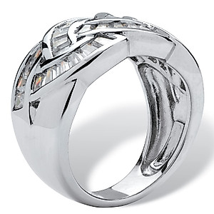 PalmBeach Platinum-plated Sterling Silver Baguette Cubic Zirconia Channel Crossover Ring Sizes 5-10 Size 8