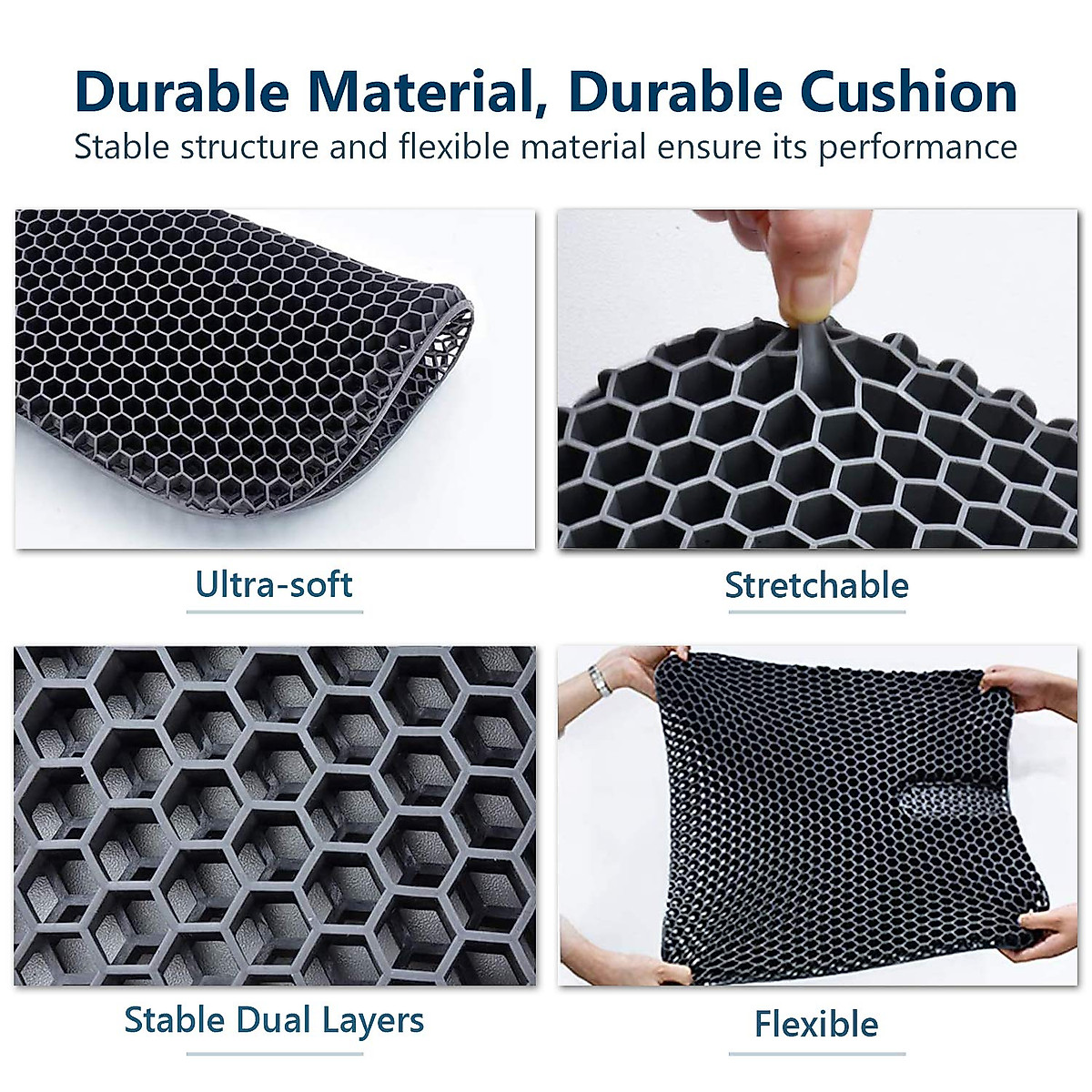 Gel Seat Cushion, Double Thick Enhanced Honeycomb Design Cushion with Non-Slip Breathable Cover for Pressure Relief & Tailbone Pain, fits Computer, Office, Car & Wheelchair Chair (18 x 17 x 1.3 in)