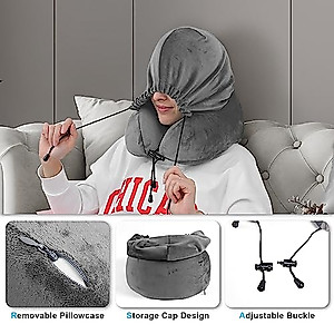 Ustenroya Neck Pillow for Sleeping Travel Travel Pillows for Airplanes 100% Pure Memory Foam Neck Pillow, Portable Pillow for Office Cars Trains Long Flights Sleeping (Grey)