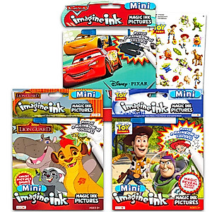 Disney Pixar Magic Ink Coloring Book Super Set - 3 Imagine Ink Books Featuring Toy Story, Lion Guard, Disney Cars with Invisible Ink Pens and Stickers