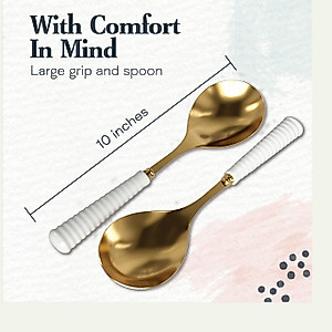 Portmeirion Sophie Conran Gold Salad Server Set | 2-Piece Flatware Serving Utensil Set | 10-Inch | Stainless Steel | Matching Mixing Spoons | Kitchen Cooking Utensil