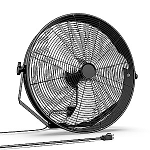 Simple Deluxe 18 Inch High Velocity Wall Mount Fan with Rack, 3 Speed Industrial/Commercial Metal Ventilation Fan, Black