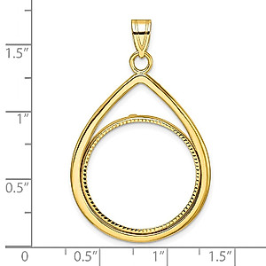 Roy Rose Jewelry Gold Coin Pendant Mounting - 22mm Coin Size - Lightweight Teardrop and Diamond-cut Design Frame - 14K Yellow Gold - Prong Set with Bail