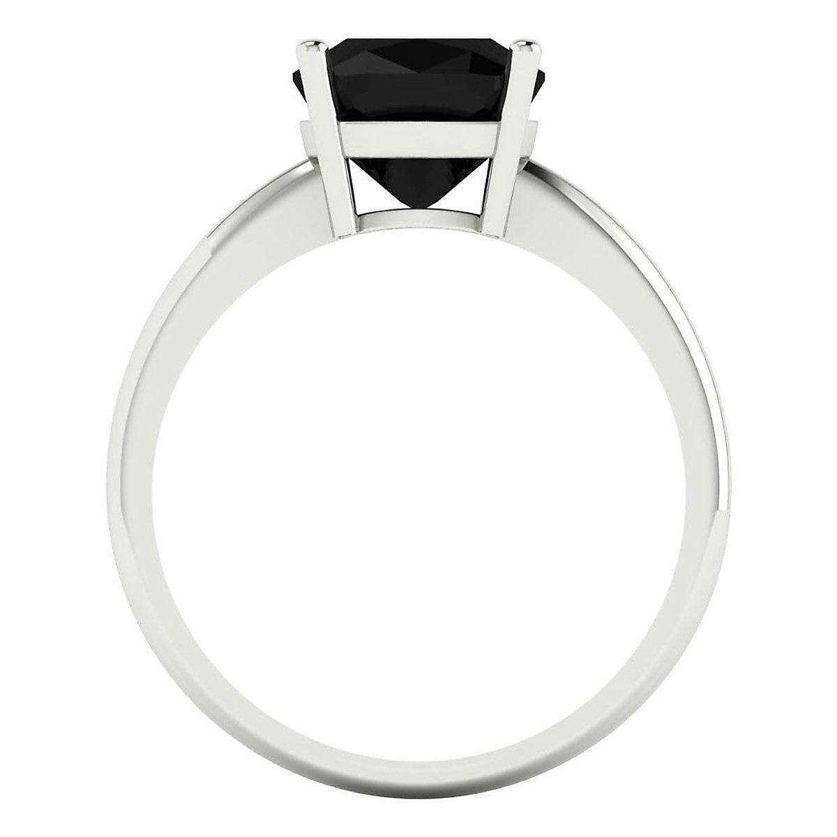 2.6 ct Cushion Cut Solitaire Black Onyx Classic Art Deco Bridal Wedding Statement ring Solid 18K White Gold for Women Size 6