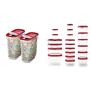 Rubbermaid Premium Modular Food Lids | 2-Pack | 18-Cup Stacking, Space Saving Plastic Storage Containers & Lids Food Storage Containers, Set of 21 (42 Pieces Total), Racer Red