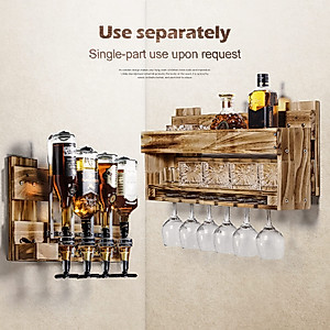 Homde Wine Rack Wall Mounted Wood Wine Shelf with Bottle Stemware Glass Holder Rustic Wine Display Storage Rack with 4-Bottle Liquor Dispenser for Home Bar Kitchen Decor