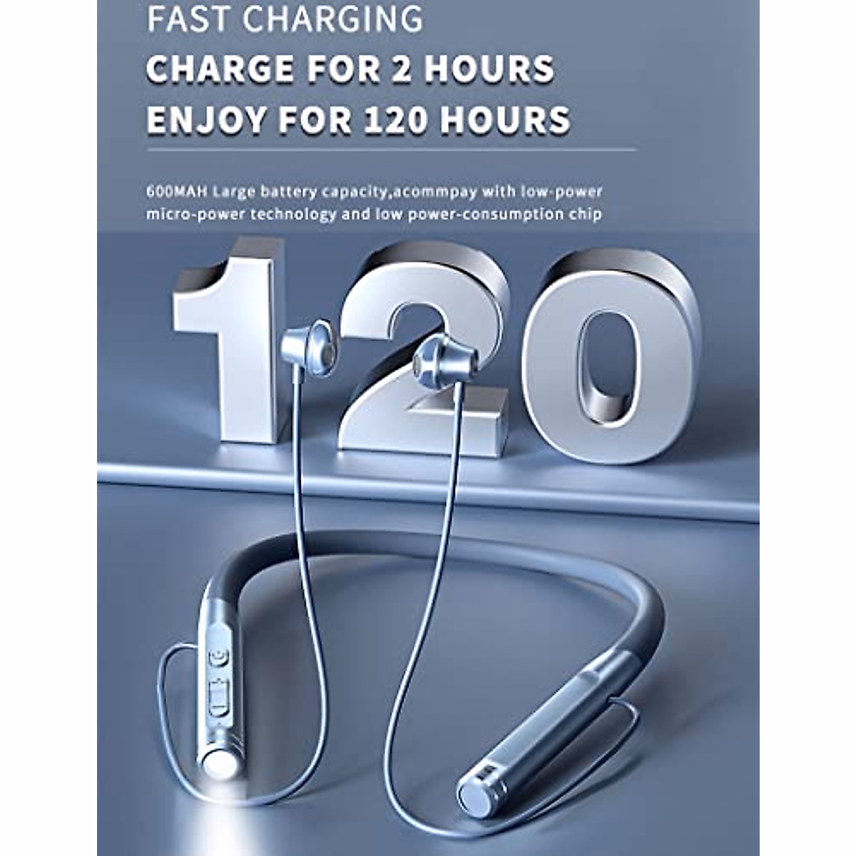 Neckband Bluetooth Headphones Wireless Earbuds with Microphone Flashlight Around the Neck Waterproof Sport Headset Noise Cancelling Ear Buds 120H Playtime for Running Cycling Cell Phone Android iOS